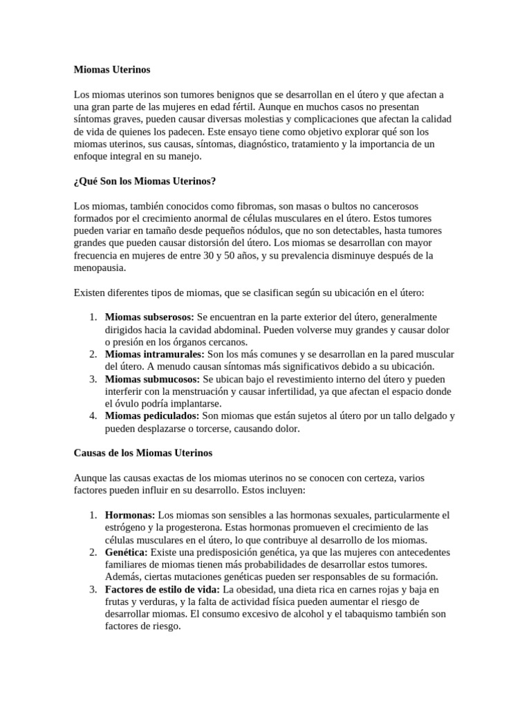Miomas Uterinos: Causas, Síntomas y Tratamientos | PDF | Reproducción ...