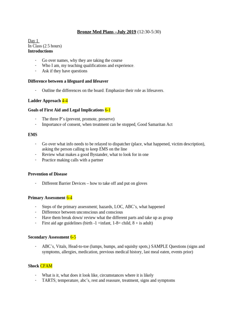 Bronze Med Plans 5 Days | PDF | Cardiopulmonary Resuscitation | Breathing