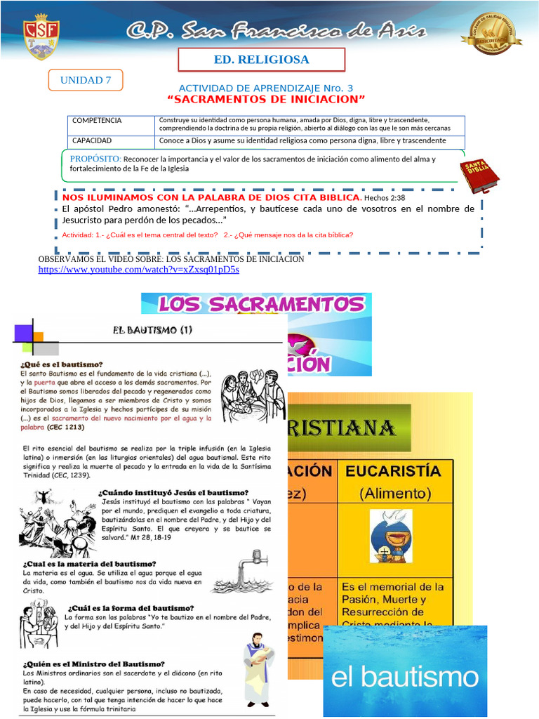 FICHA DE SACRAMENTOS DE INICIACION | PDF | Sacramentos | Biblia