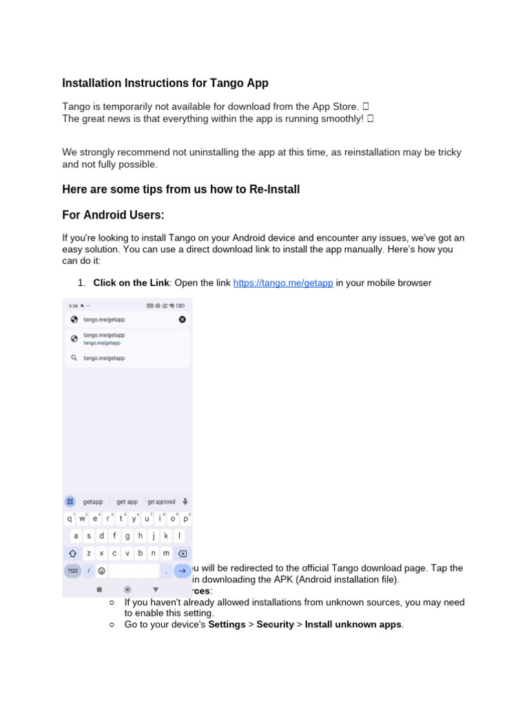 Installation Instructions For Tango | PDF | Mobile App | Ios