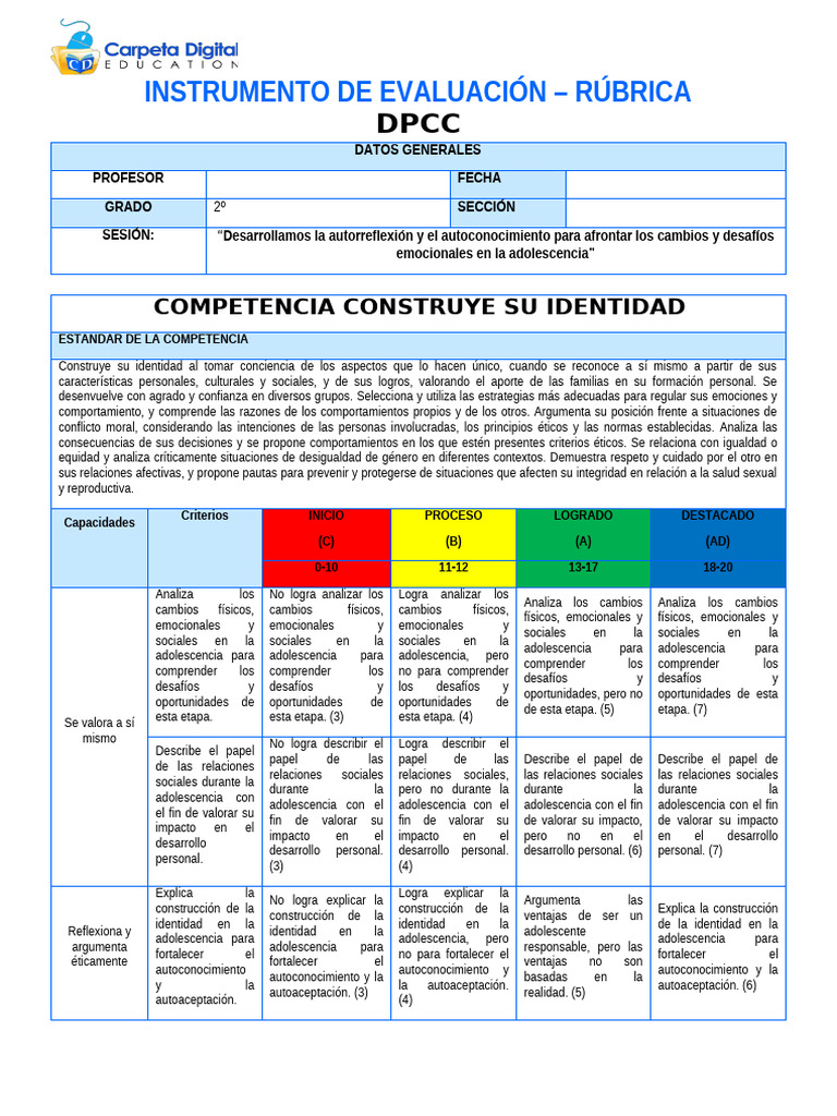 Instrumento de Evaluación 1-Dpcc-2do | PDF | Comportamiento | Las emociones