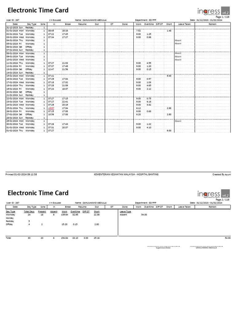 Electronic Time Card: Page 1 / 116 | PDF | Working Time | Employment ...