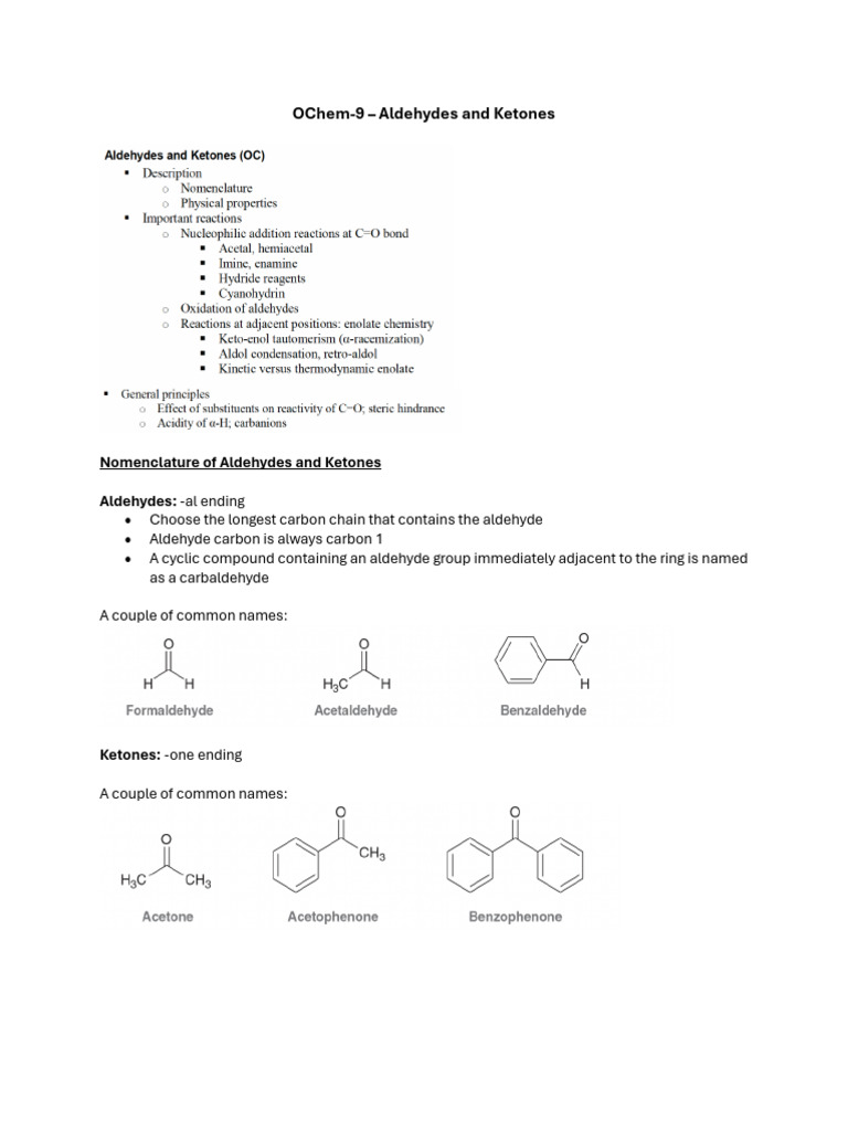 OChem-9 - Aldehydes & Ketones Lecture Outline | PDF