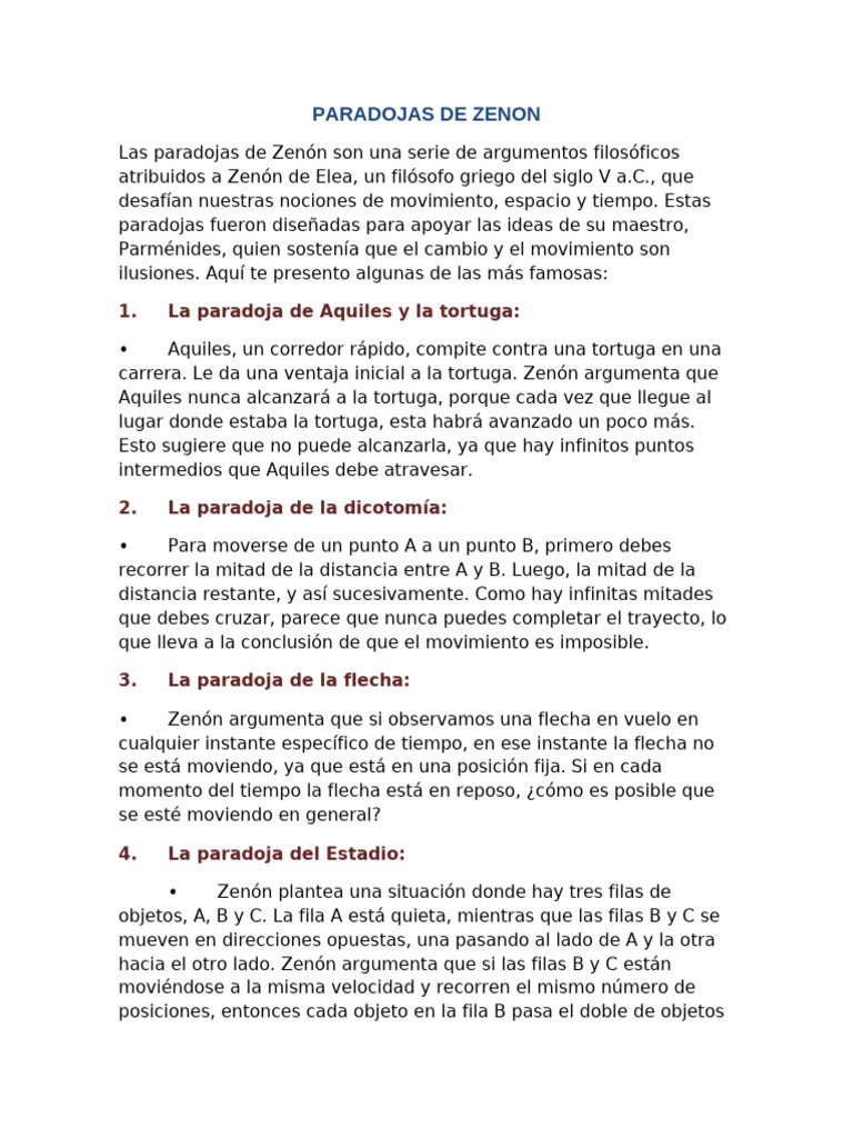 Paradojas de Zenón: Movimiento y Tiempo | PDF