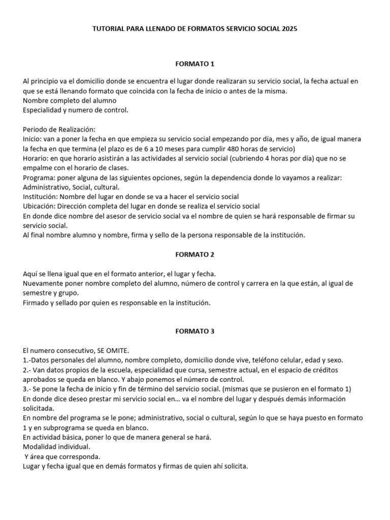 Tutorial para Llenado de Formatos Servicio Social | PDF