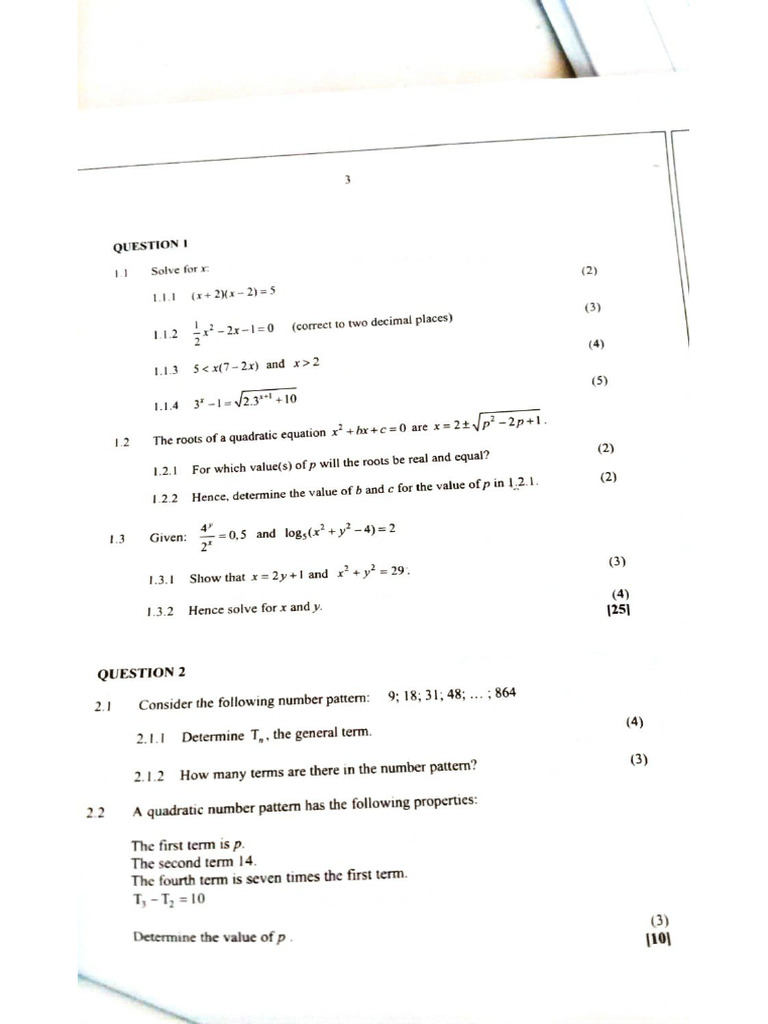 Maths P1 Practice Questions Grade 12 | PDF