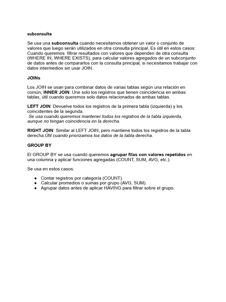 Subconsultas y JOINs en SQL | PDF