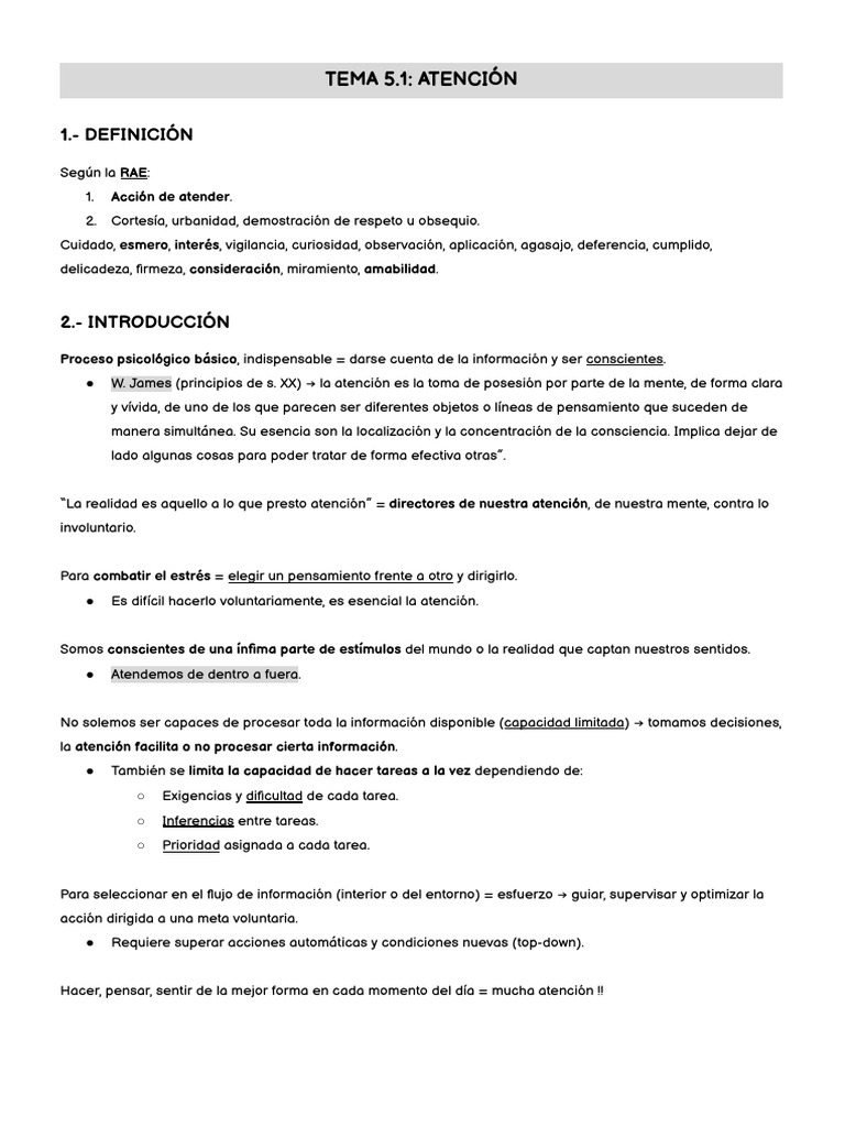 Tema 5 - Esquema | PDF | Atención | Desorden hiperactivo y deficit de atencion