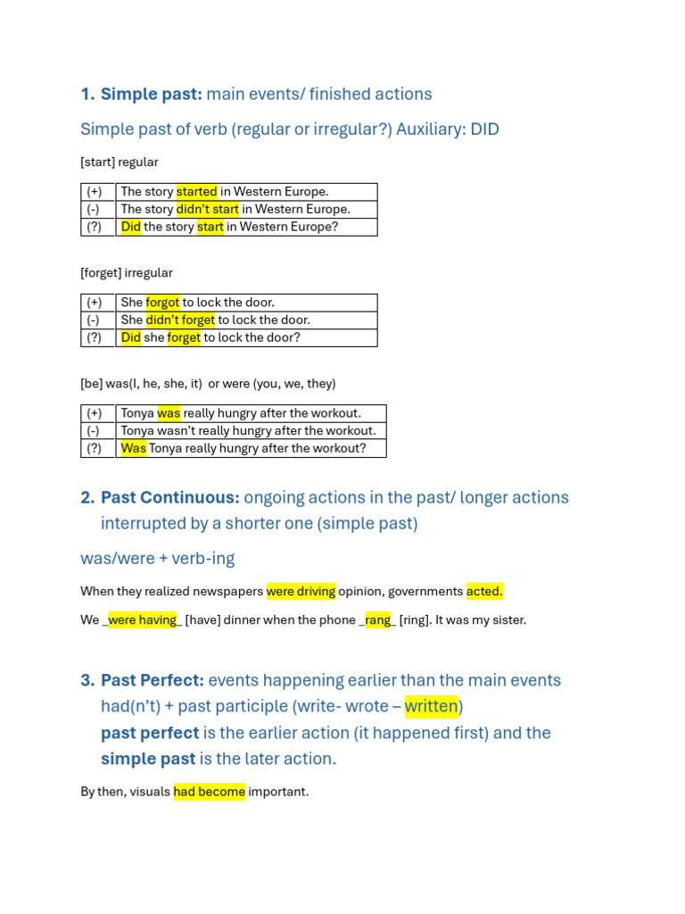 Understanding English Past Tenses | PDF