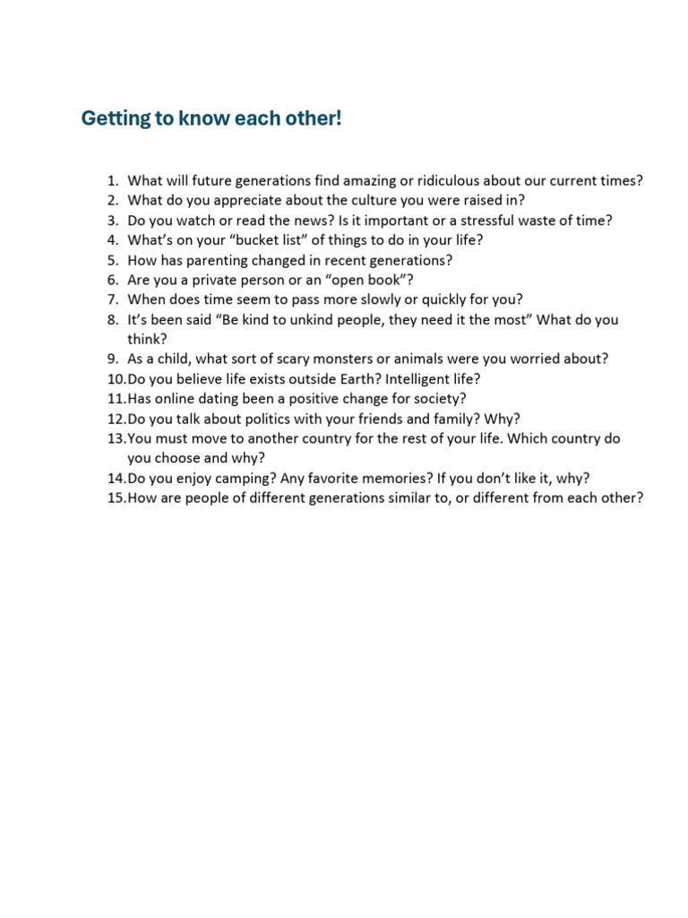 Getting To Know Each Other | PDF