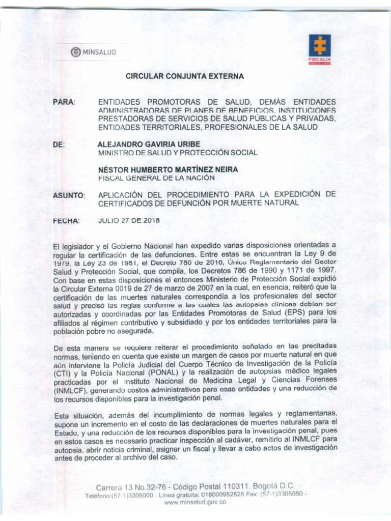 Circular Conjunta Externa Sin Número de 27 de Julio de 2018 | PDF