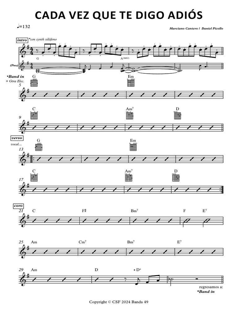 CADA VEZ QUE TE DIGO ADIÓS - Chart | PDF