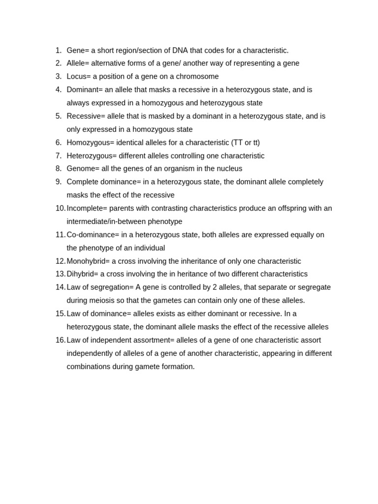 Genetics Definitions | PDF