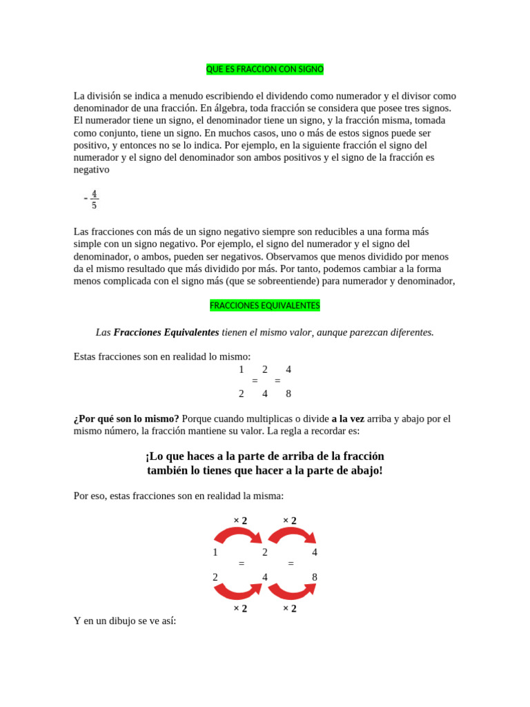QUE ES FRACCION CON SIGNO | PDF | División (Matemáticas) | Álgebra