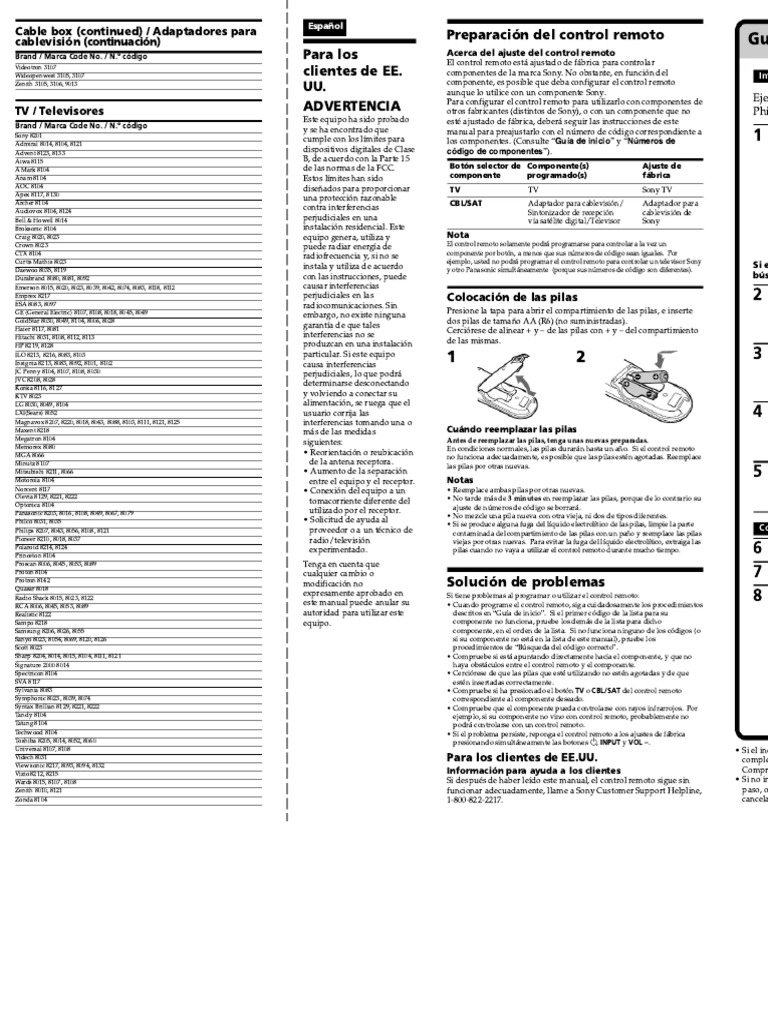 Manual de usuario Sony RM-EZ4 (Español - 2 páginas) | PDF | Control remoto | Diseño