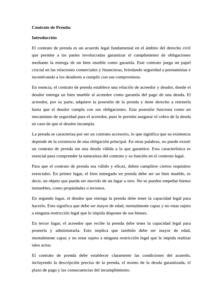 Guía Completa del Contrato de Prenda | PDF | Pagos | Deuda
