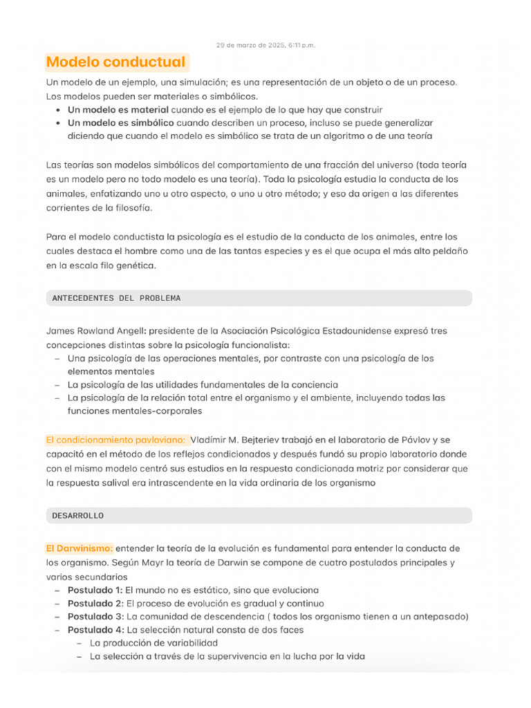 Modelo conductual. Control de lectura | PDF