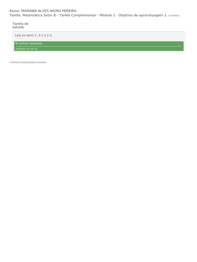 Matemática Setor B - Tarefa Complementar - Módulo 1 - Objetivo de Aprendizagem 1 | PDF