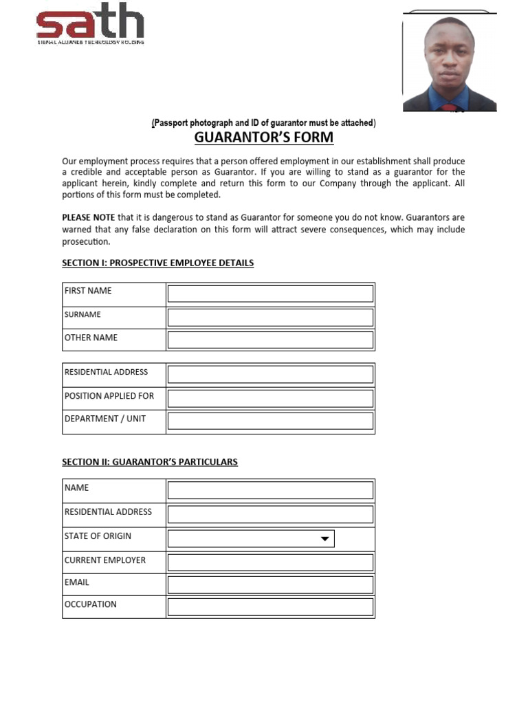 Guarantor's Form for Employment Verification | PDF | Indemnity | Public Law