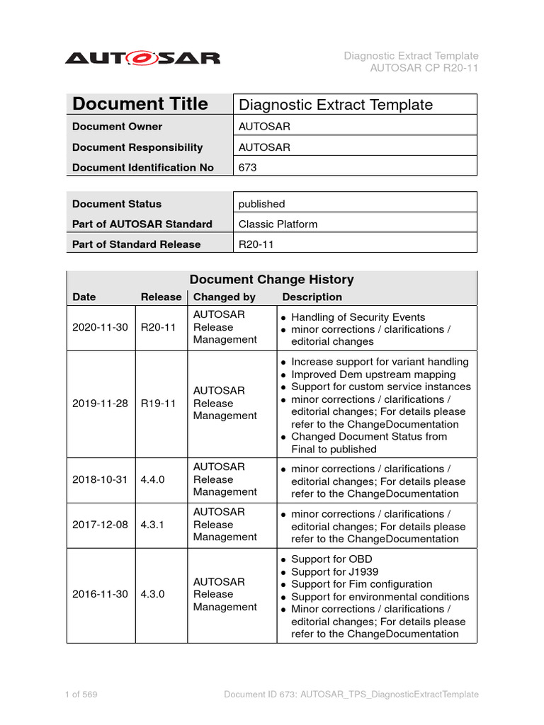 AUTOSAR TPS DiagnosticExtractTemplate | PDF | System | Specification ...