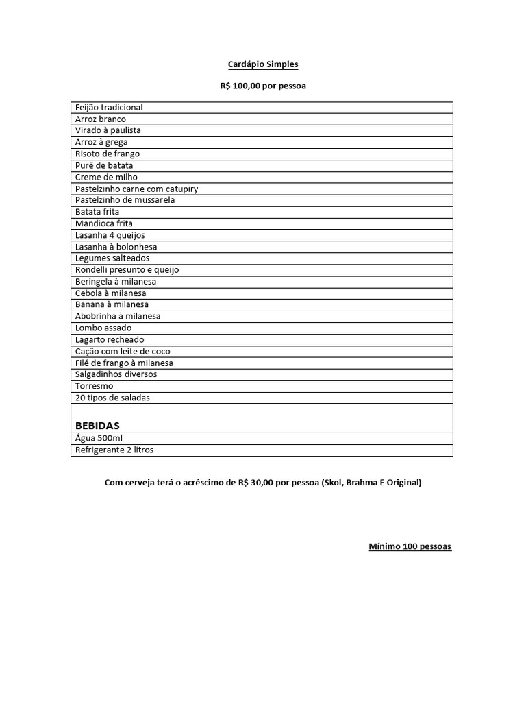 Cardápio Simples | PDF