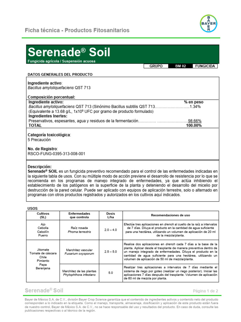 SERENADE SOIL Ficha Tecnica 2024 2 | PDF