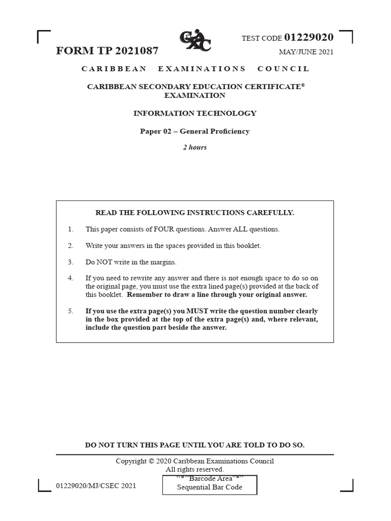 CSEC Information Technology P2 2021 | PDF | Computer Security | Security