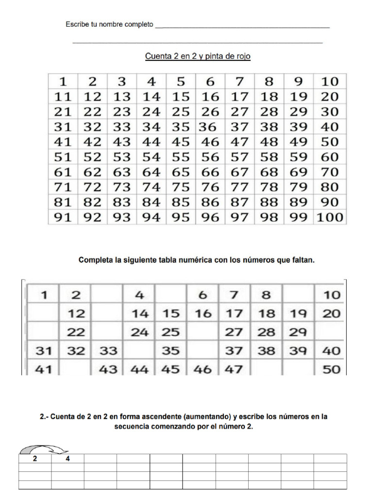 Guía Conteo de Numeros de 2 en 2 | PDF