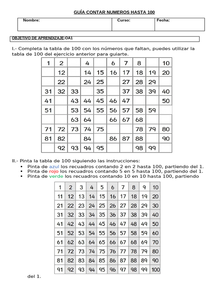 Contar Números Hasta El 100 | PDF