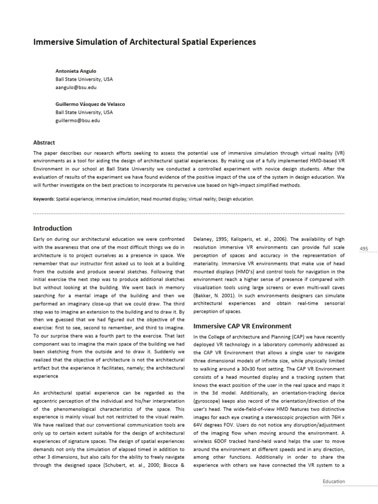 VR in Architectural Design Education | PDF | Virtual Reality | 3 D ...