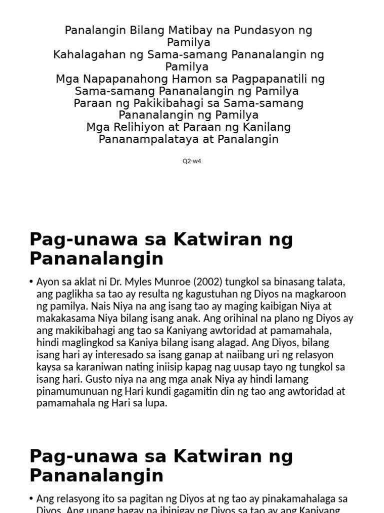 Panalangin-Bilang-Matibay-na-Pundasyon-ng-Pamilya-Q2-W4 | PDF