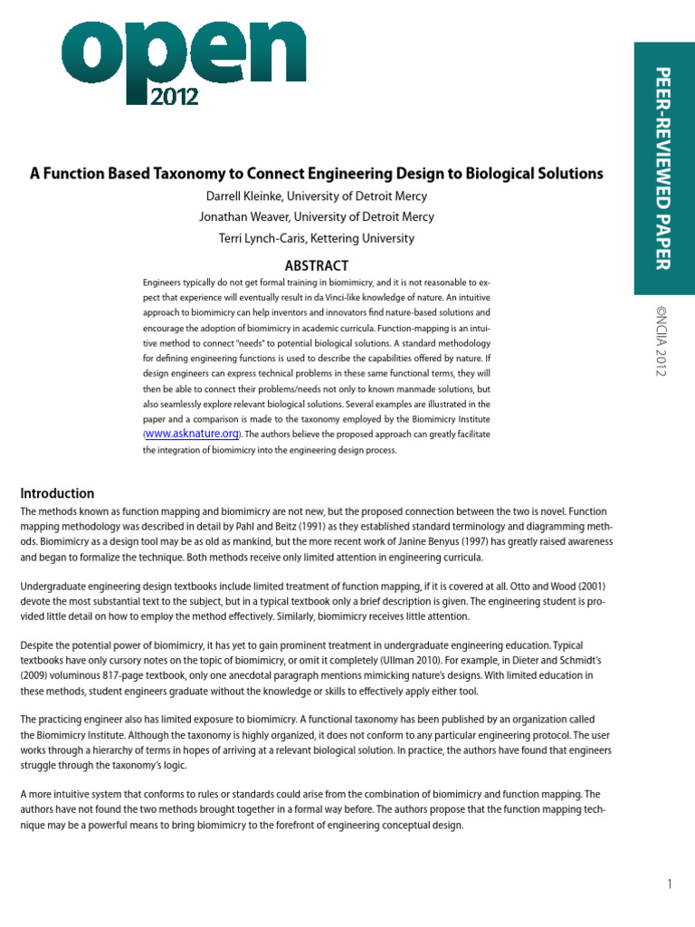 Integrating Biomimicry in Engineering Design | PDF | Function ...