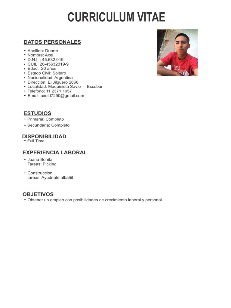Currículum Vitae de Axel Duarte | PDF