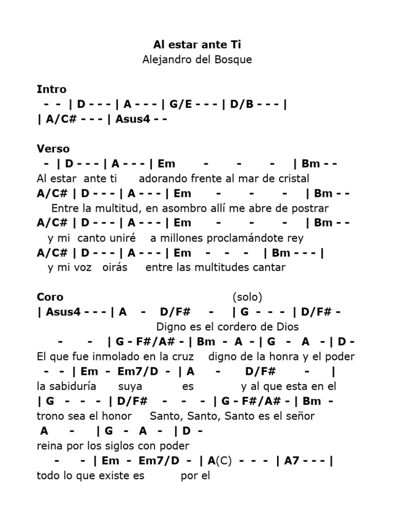Acordes y letra de "Al estar ante Ti" | PDF