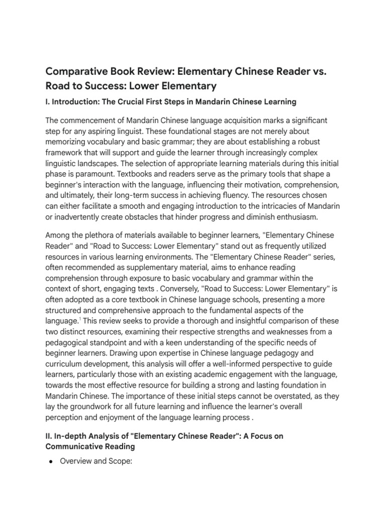 Comparative Book Review - Elementary Chinese Reader vs. Road To Success ...