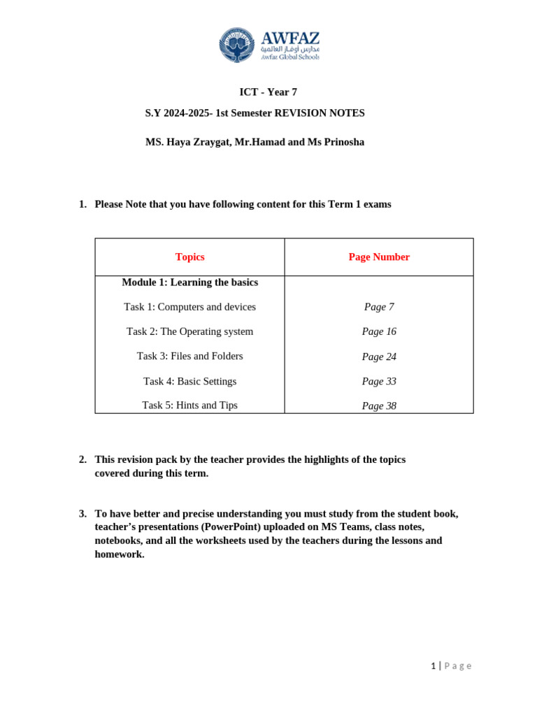 ICT Year 7 End of Term 1 Revision Notes | PDF | Graphical User ...