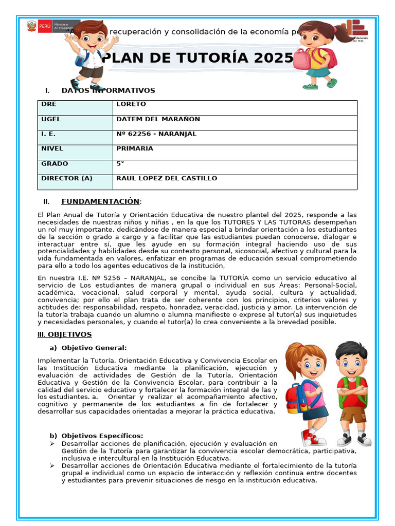 5°-Plan de Tutoría 2025 | PDF | Maestros | Aprendizaje