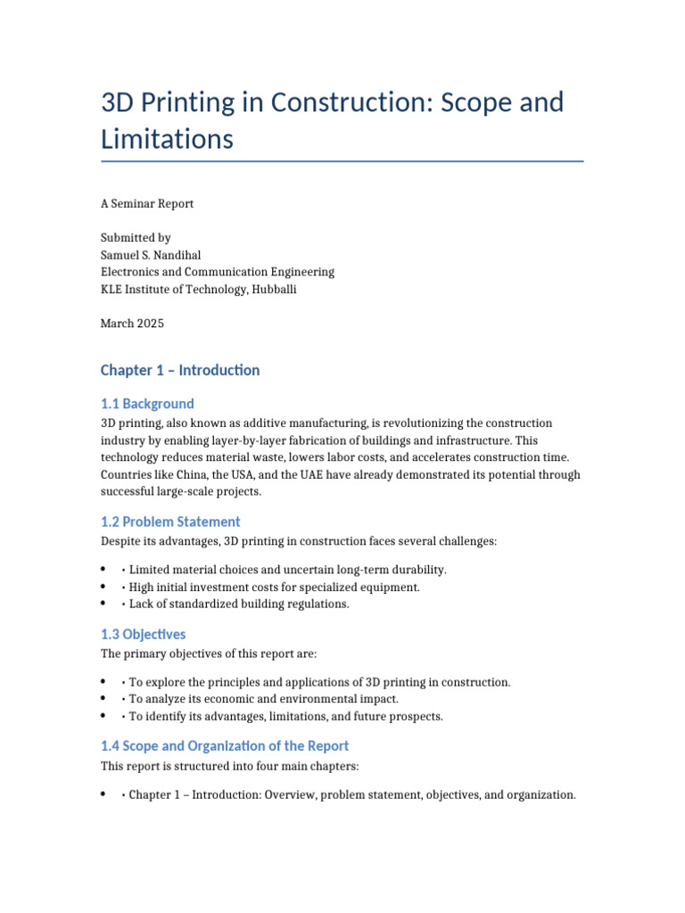 3D Printing in Construction Report | PDF