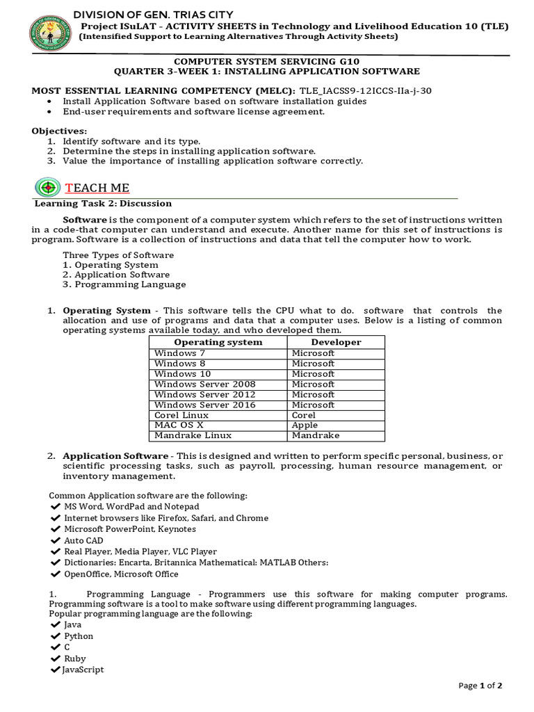 1. REVISED-TLE-AS-CSS10-Q3-WK1-School based LECTURE | PDF | Computer File | Operating System
