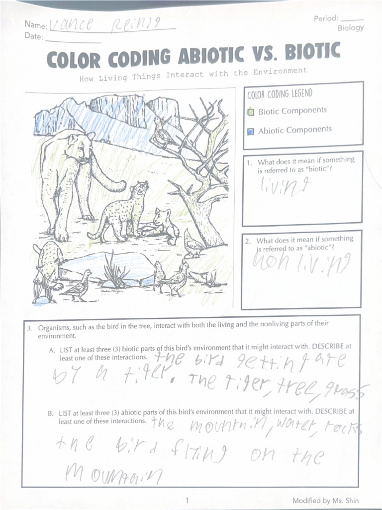 Color Coding Abiotic vs. Biotic | PDF
