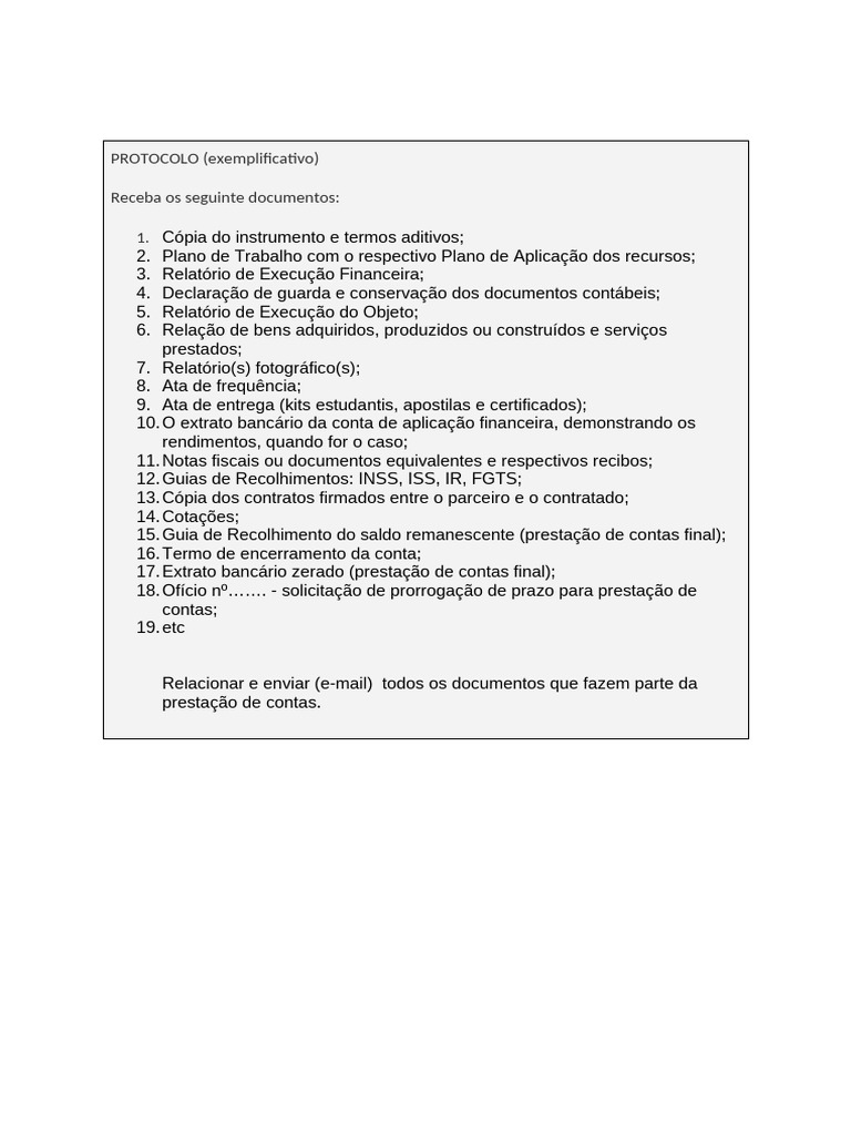 MODELO Protocolo Entrega Documentos PC | PDF