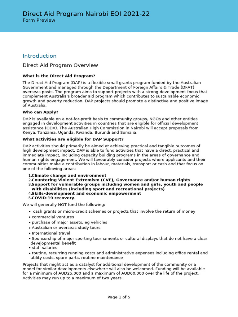 Direct Aid Program Nairobi EOI 2021-22-Application | PDF | Economies