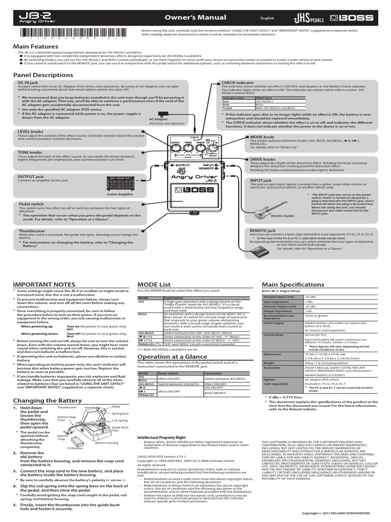 Boss Angry Driver JB 2 Manuel Utilisateur en 62533 | PDF | Power Supply | Amplifier