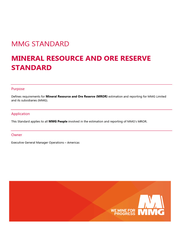 Mineral Resource and Ore Reserve (MROR) Standard - 5706070 | PDF | Ore ...