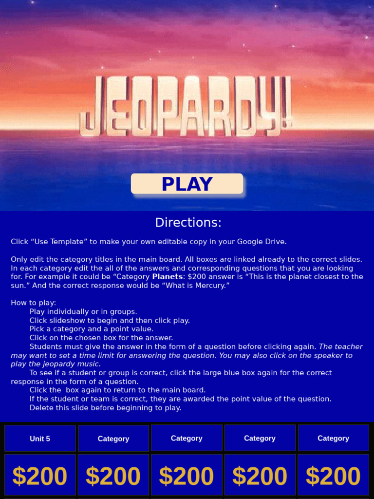 Jeopardy Game Template | PDF