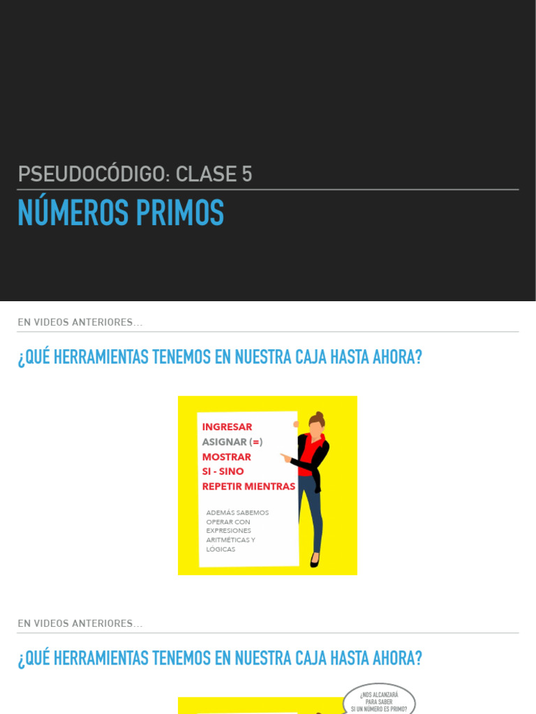 Pseudocódigo Clase 5 - Números Primos.pdf | PDF | División (Matemáticas) | Multiplicación