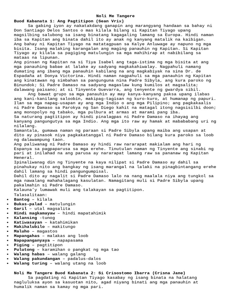 Noli Me Tangere- Mga buod 1-64 | PDF