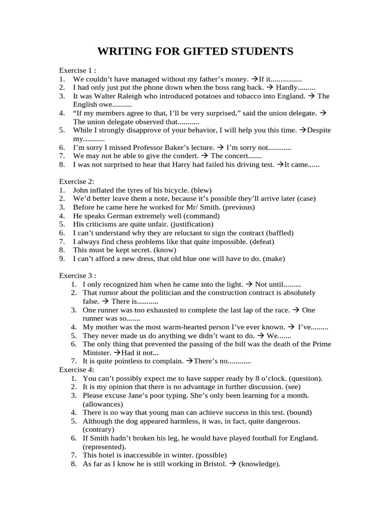 Writing Exercises for Gifted Students | PDF