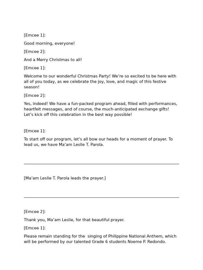 Emcee Script For Xmas Party | PDF | Christmas