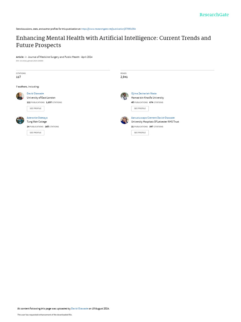 Enhancing Mental Health With Artificial Intelligence Current Trends and Future Prospects | PDF ...